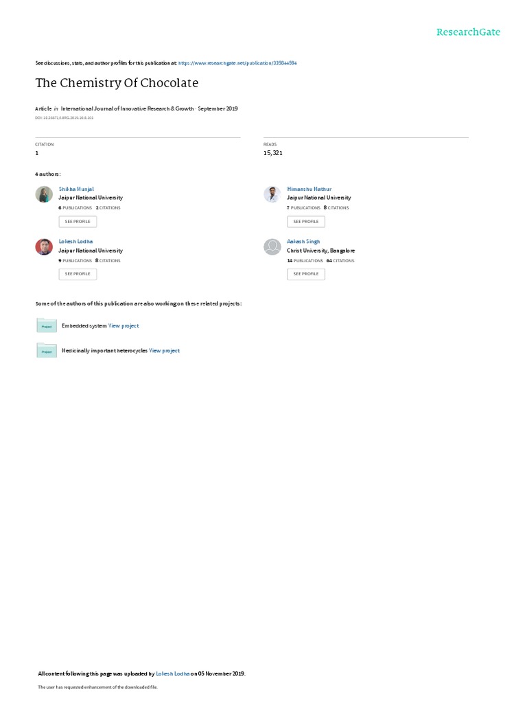 The Chemistry of Chocolate | PDF | Chocolate