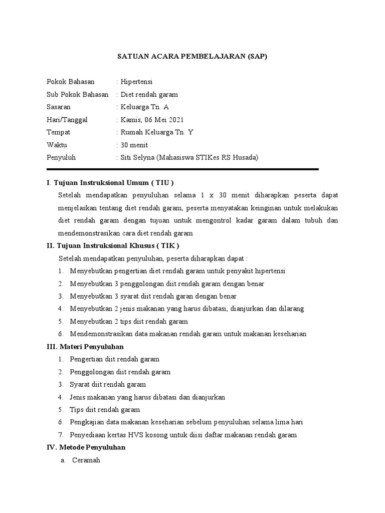 SAP Diit Rendah Garam Komunitas | PDF