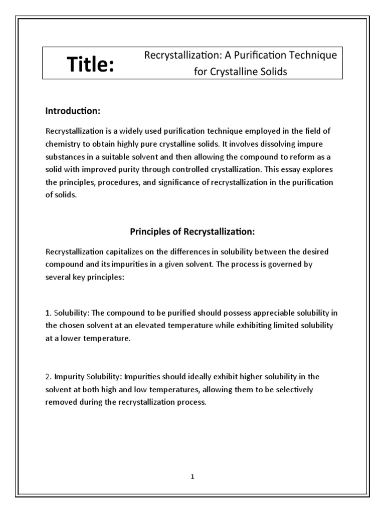 Recrystallization | PDF | Crystallization | Solubility