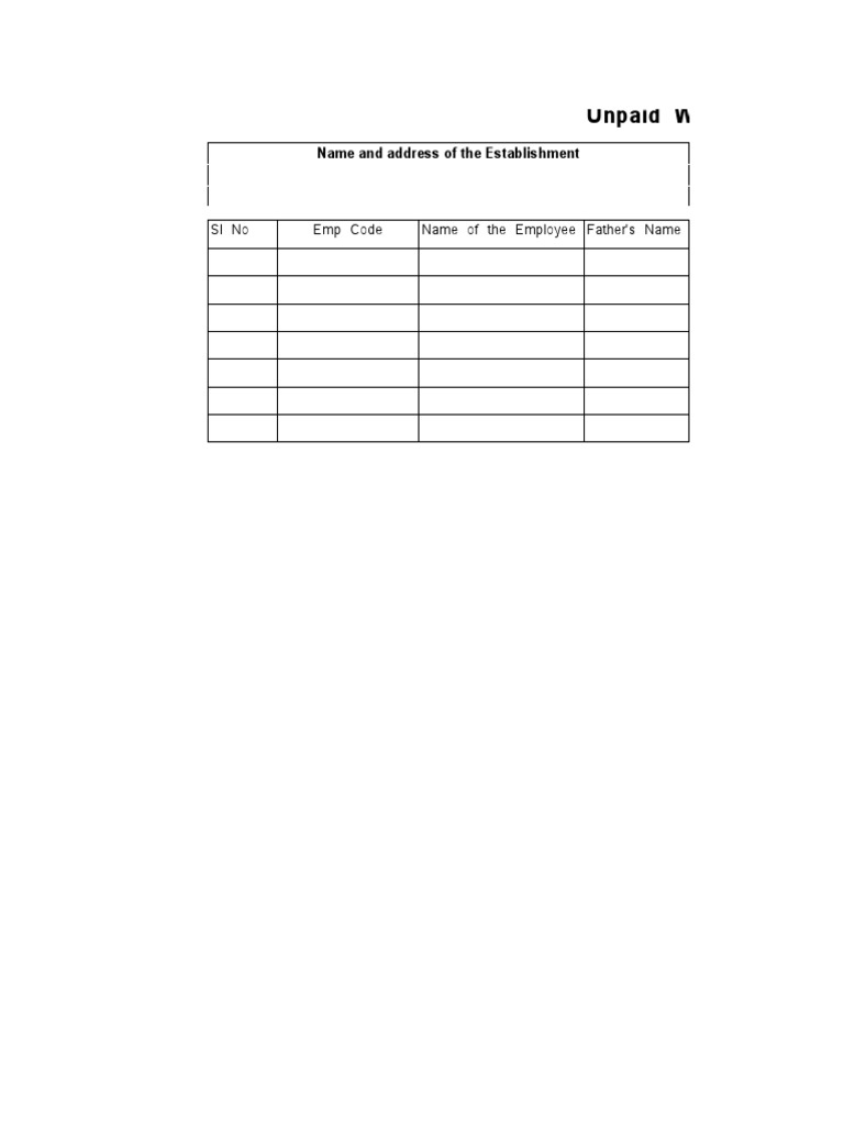 Unpaid Wage Register Formate | PDF