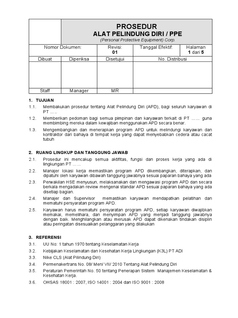 SOP 80 Alat Pelindung Diri - PPE Personal Protective Equipment (SFILE ...