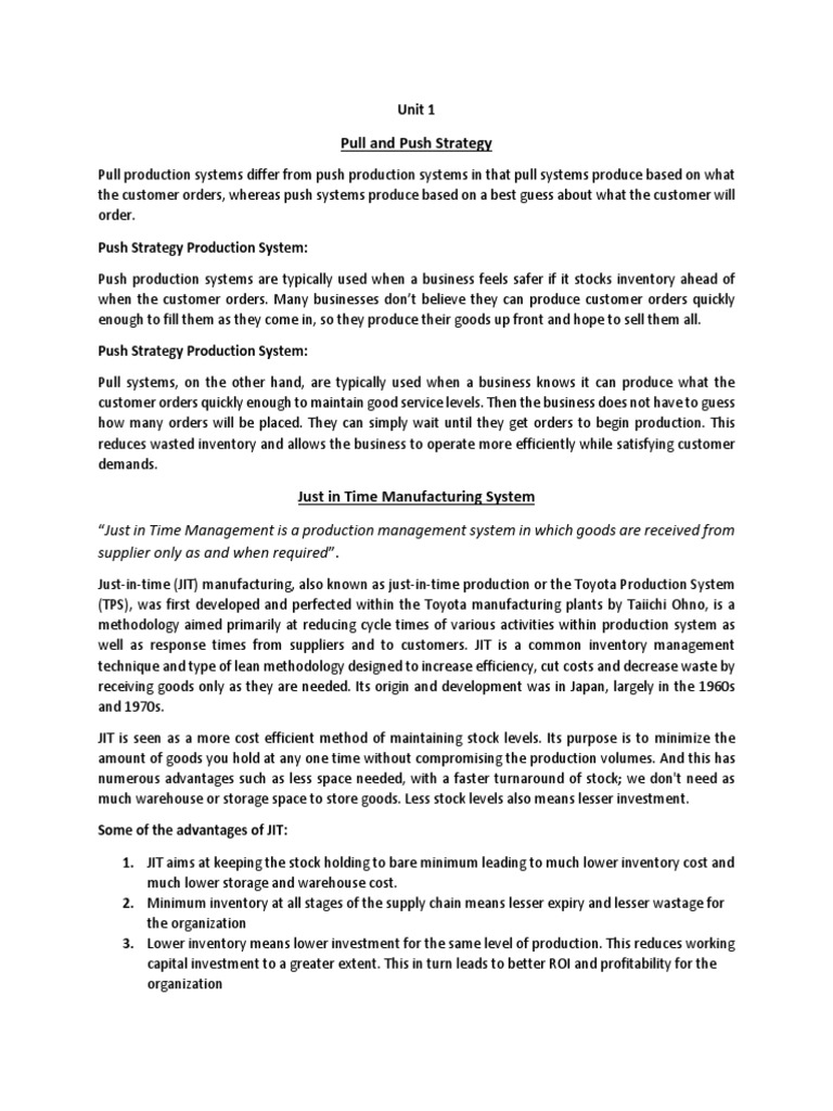 Unit 1 JIT, KANBAN &LEAN MANUFACTURING (5173) | PDF | Lean ...