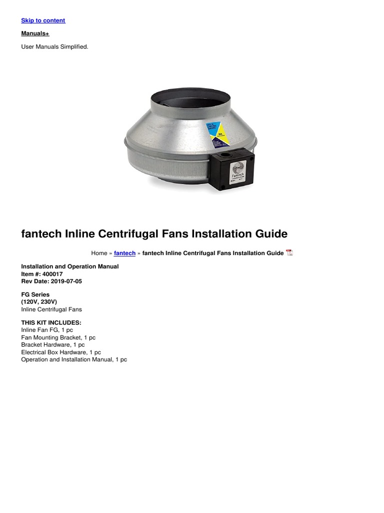 Inline Centrifugal Fans Manual | PDF | Duct (Flow) | Manufactured Goods