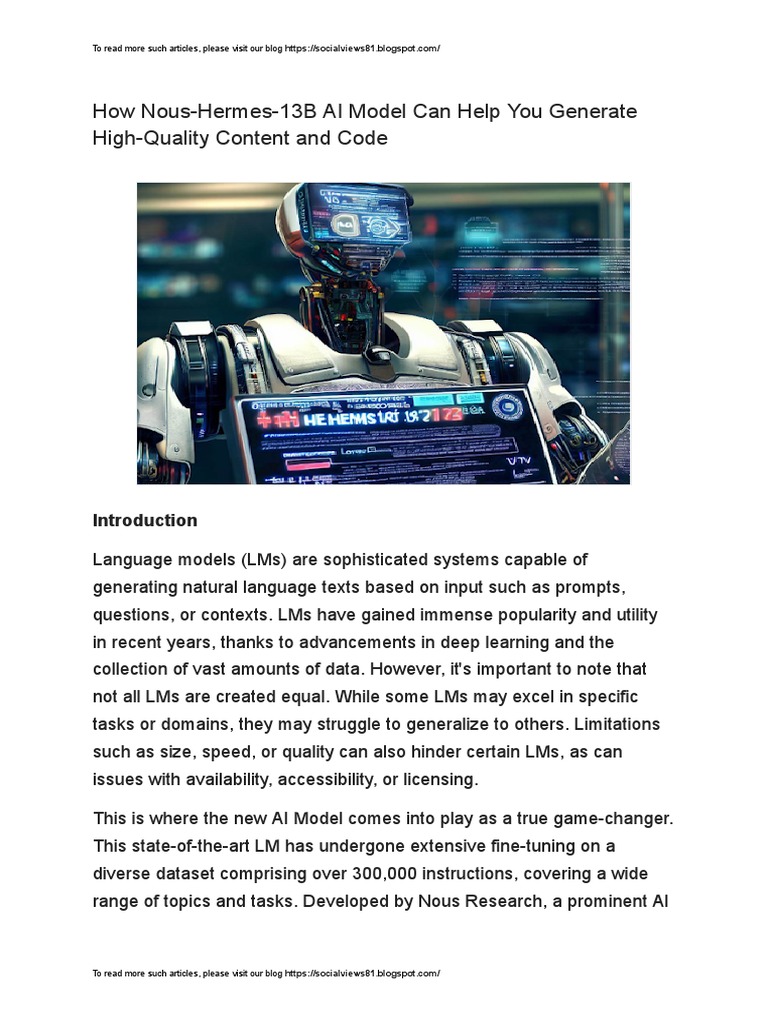 How Nous-Hermes-13B AI Model Can Help You Generate High Quality Content and Code | PDF | Computers
