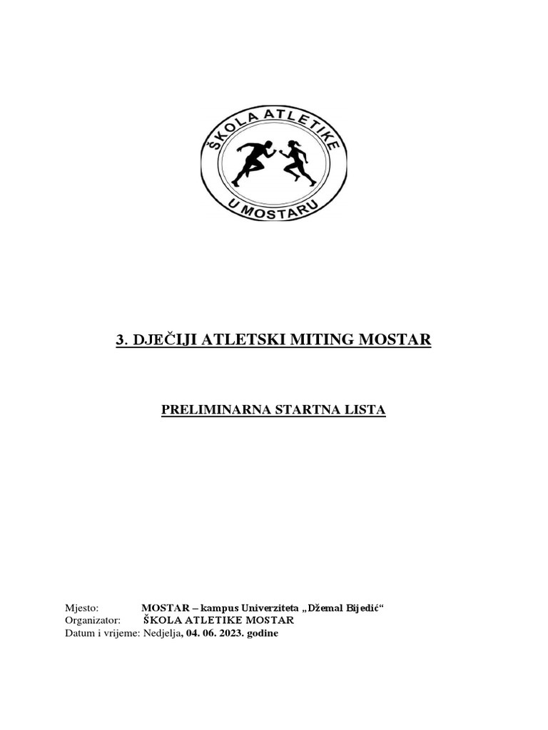 Preliminarna startna lista - Mostar | PDF