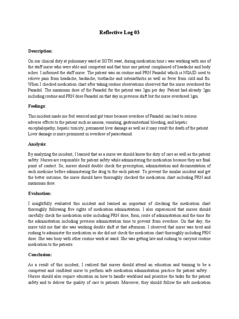Reflective Log 03: Description | PDF | Therapy | Medicine