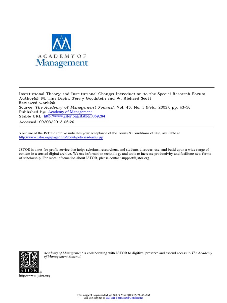 Institutional Theory and Change Insights | PDF | Governance | Theory