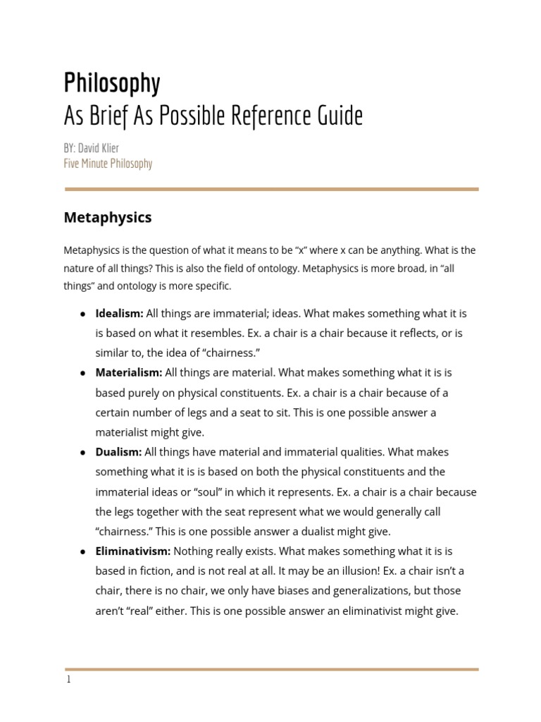 As Brief As Possible Reference Guide: Philosophy | PDF