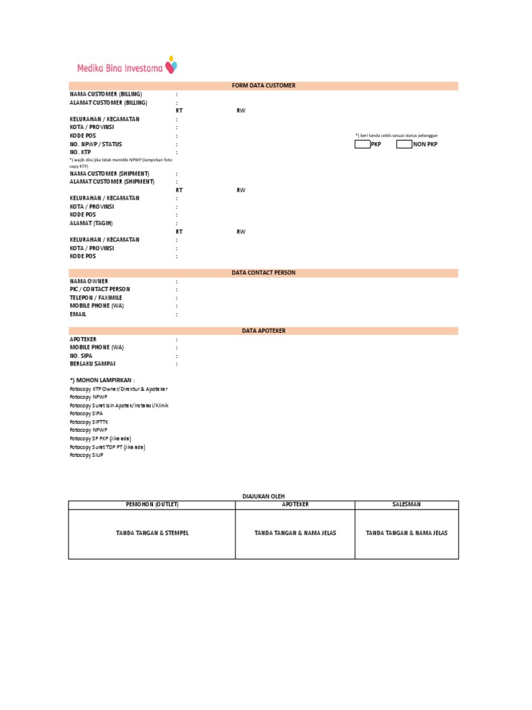Formulir Data Pelanggan Apotek | PDF