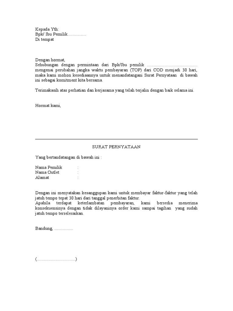 Surat Pernyataan Perubahan TOP | PDF