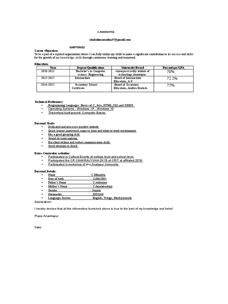 Mamatha CV | PDF | Cognition | Cognitive Science Mamatha CV | PDF | Cognition | Cognitive Science