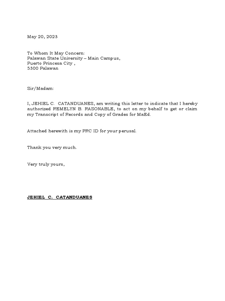Authorization Letter - Division of Palawan | PDF