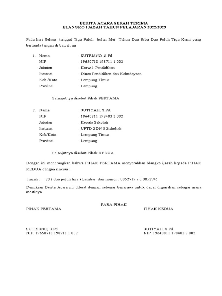Contoh Berita Acara Serah Terima | PDF
