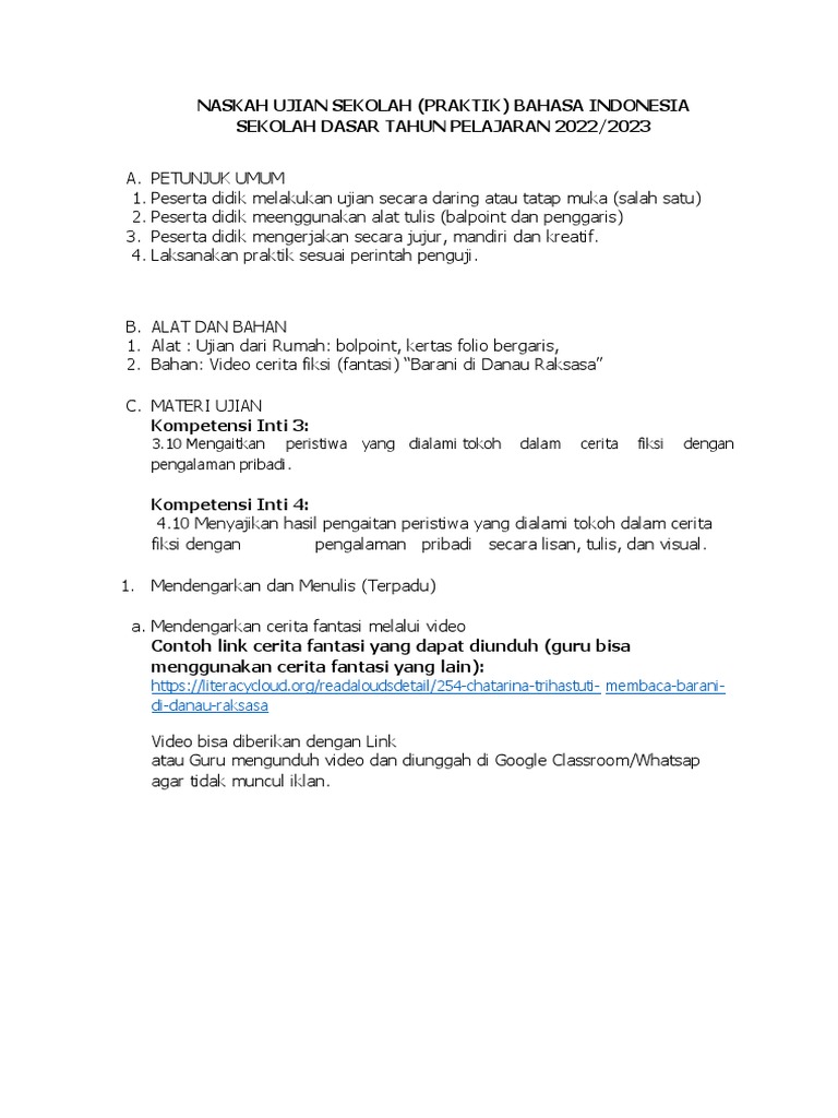 Naskah Ujian Praktik Bahasa Indonesia | PDF