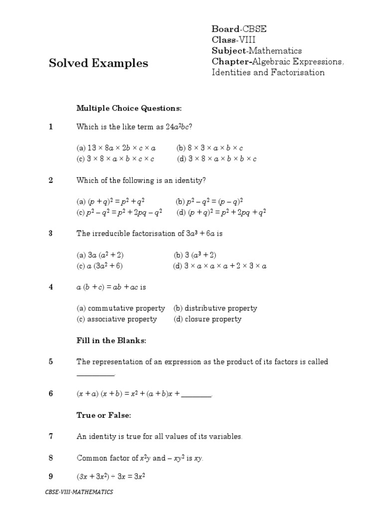 Algebraic Expression and Identities | PDF