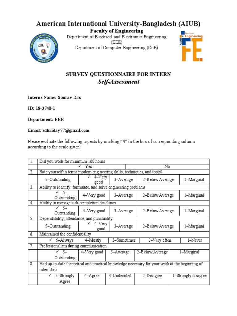 Final Questionnaire for Self Assessment | PDF