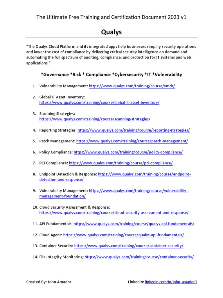 Free Qualys Training & Certification Guide | PDF | Security | Computer ...