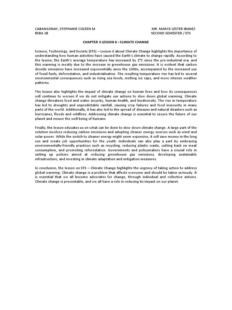 Analysis Chapter 3 Lesson 6 - Cabangonay | PDF | Climate Change ...