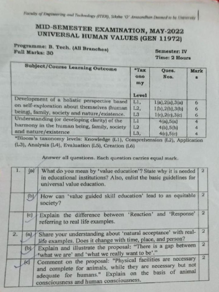 PYQ MidSem UHV | PDF