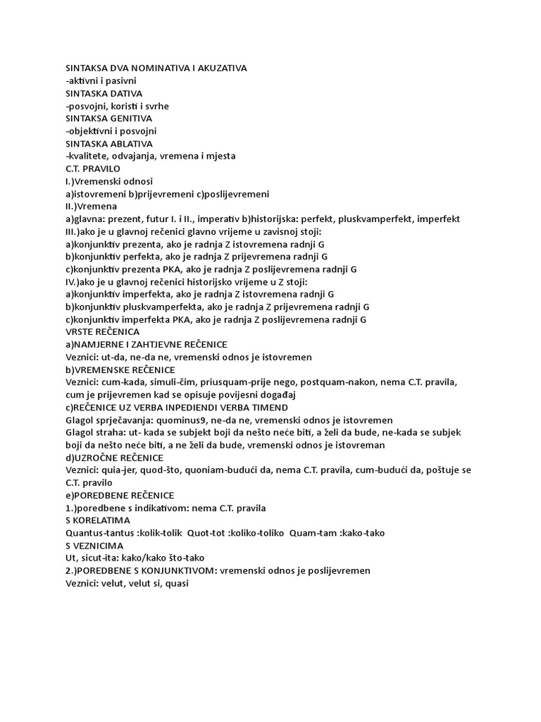 Latinski Sintakse I Rečenice | PDF