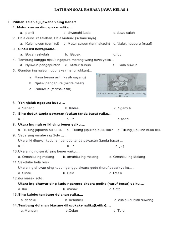 Latihan Soal B Jawa Kelas 1 Pat | PDF