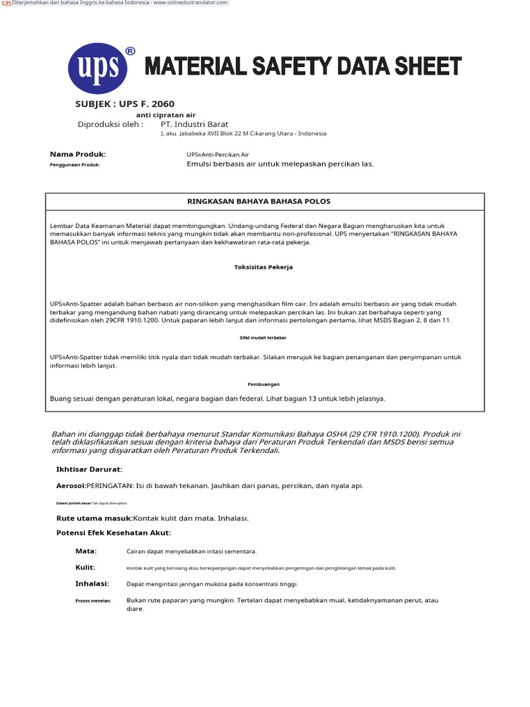UPS MATERIAL SAFETY DATA SHEET 2060.en - Id | PDF