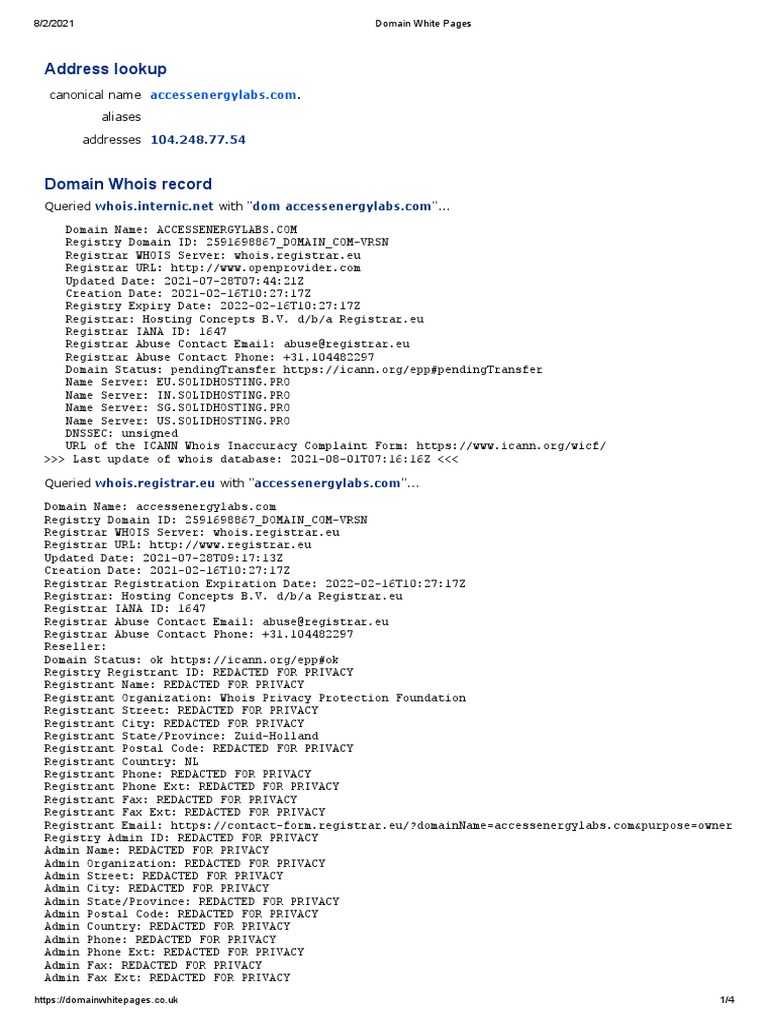 Domain White Pages Access | PDF | Domain Name Registrar | Domain Name