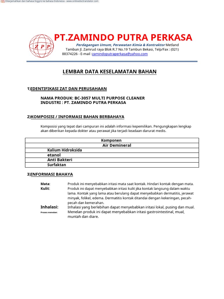 MSDS Multi Purpose PDF - En.id | PDF