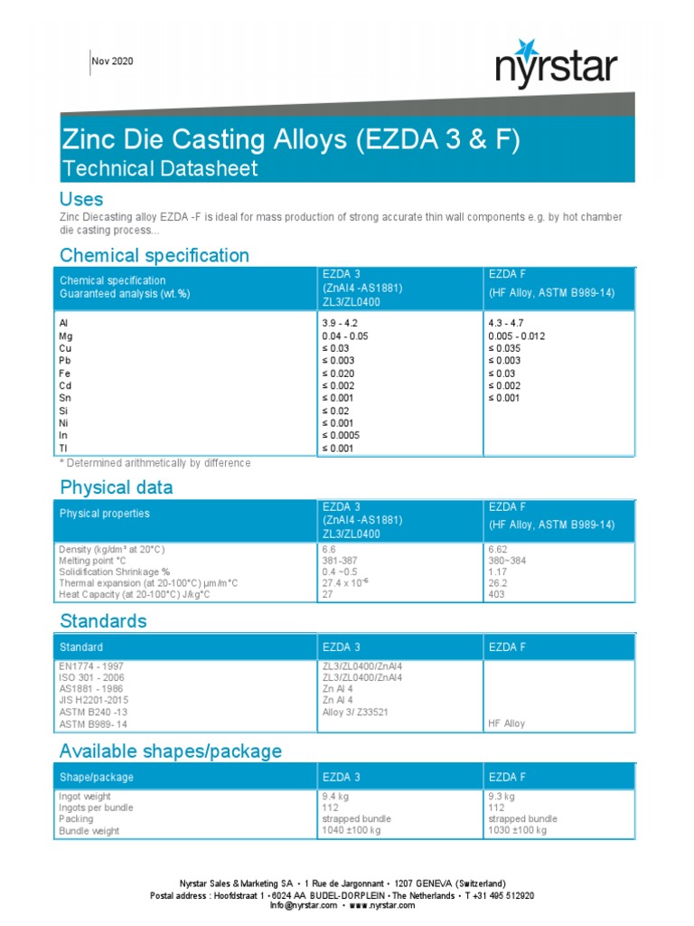 Technicaldatasheet Ezda 3 Ezda F 2020 | PDF | Casting (Metalworking ...