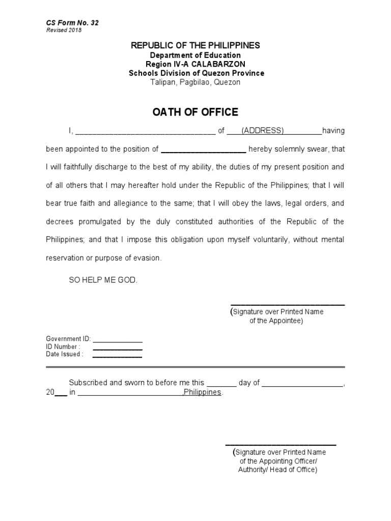 CS Form No. 32 Oath of Office AS OF APRIL 2023 | PDF