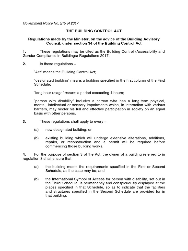 FINAL Appendix Building Control (Accessibility and Gender Compliance in Buildings) Regulations ...