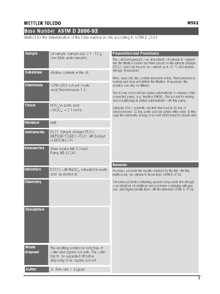 Base Number ASTM D 2896-92 NEW-M592 | PDF