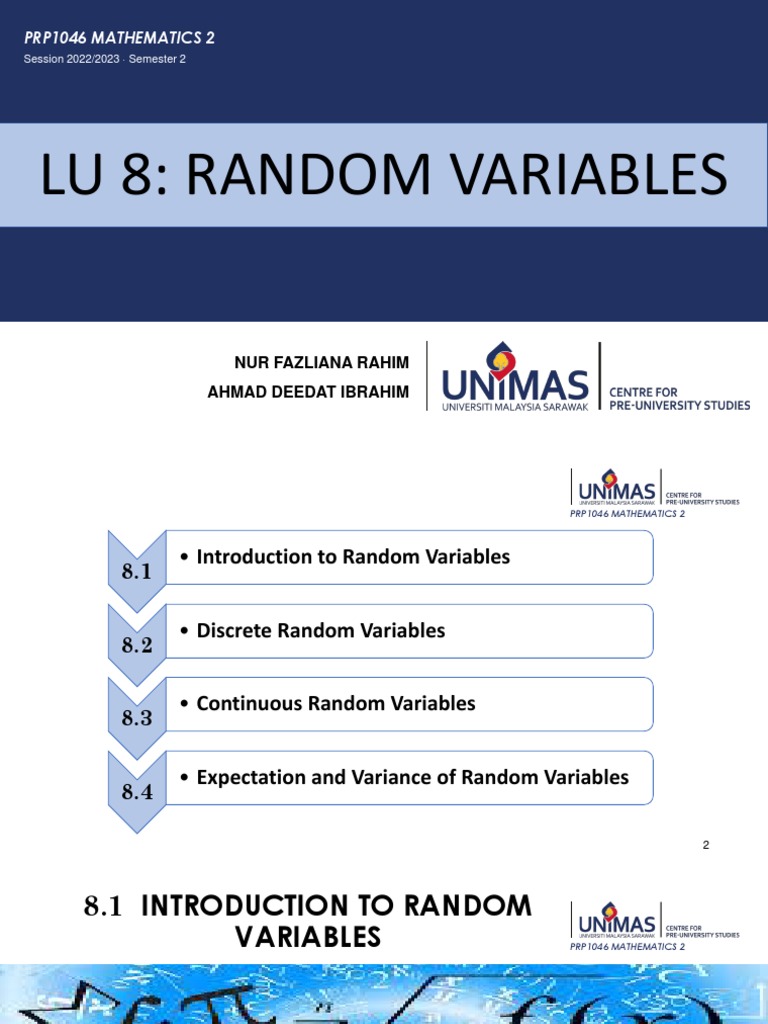 Lu8 Random Variables (Students Version) | PDF | Probability Distribution | Expected Value