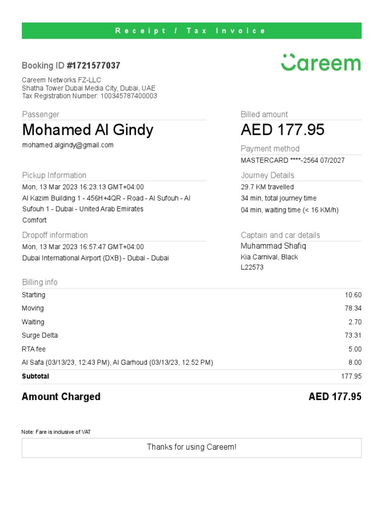 Careem Taxi Invoice #1721577037 | PDF