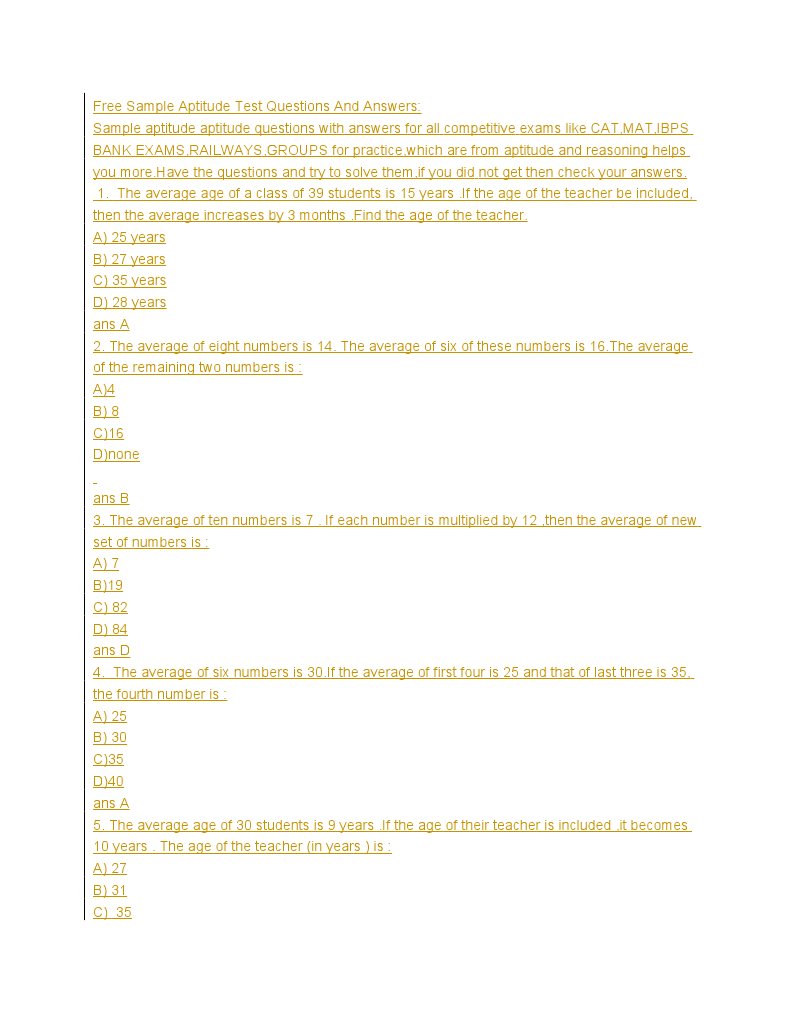 Free Sample Aptitude Test Questions and Answers | PDF | Partnership ...