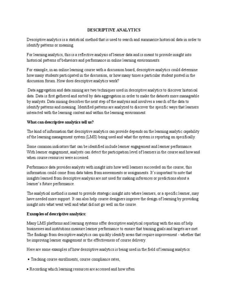 Descriptive Analytics | PDF | Data Analysis | Analytics