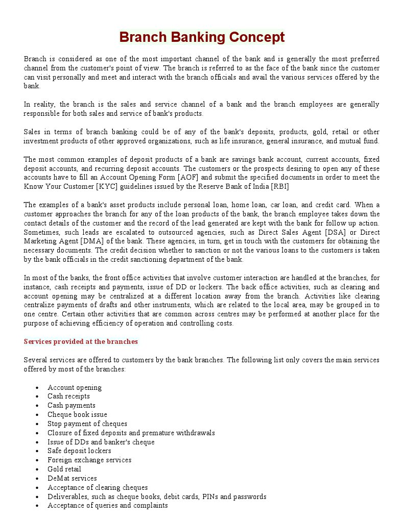 Branch Banking Concept: Services Provided at The Branches | PDF ...