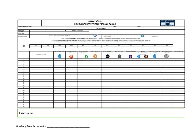 INSPECCIÓN DE EPP Check List | PDF