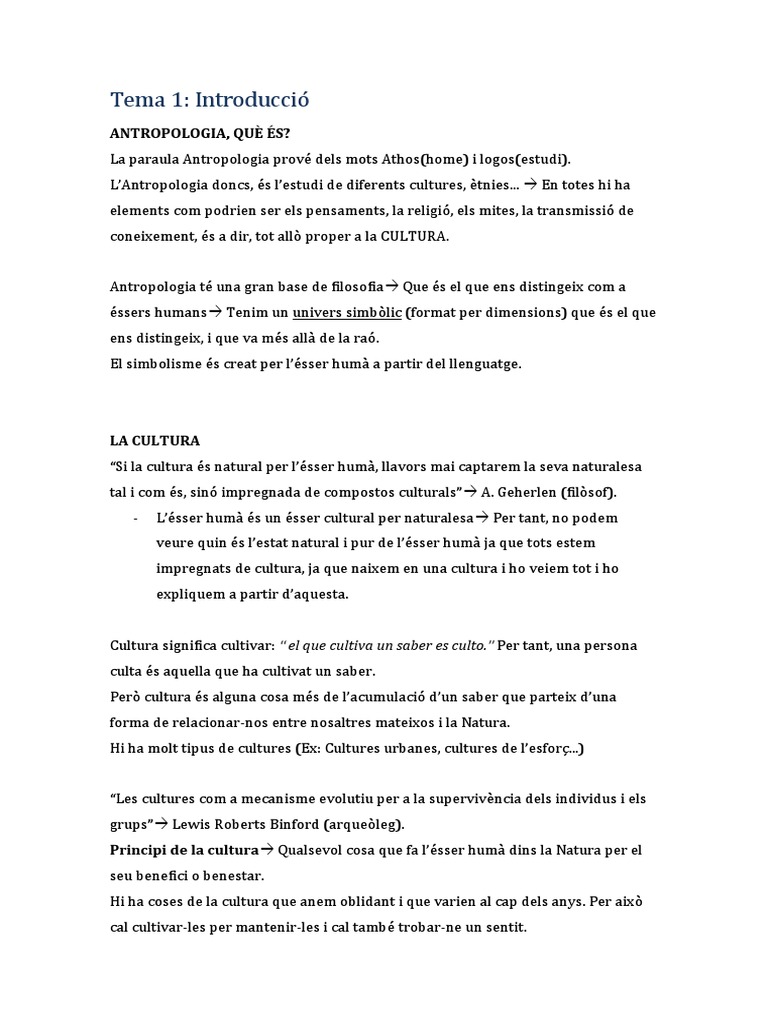 Antropologia - Apunts | PDF