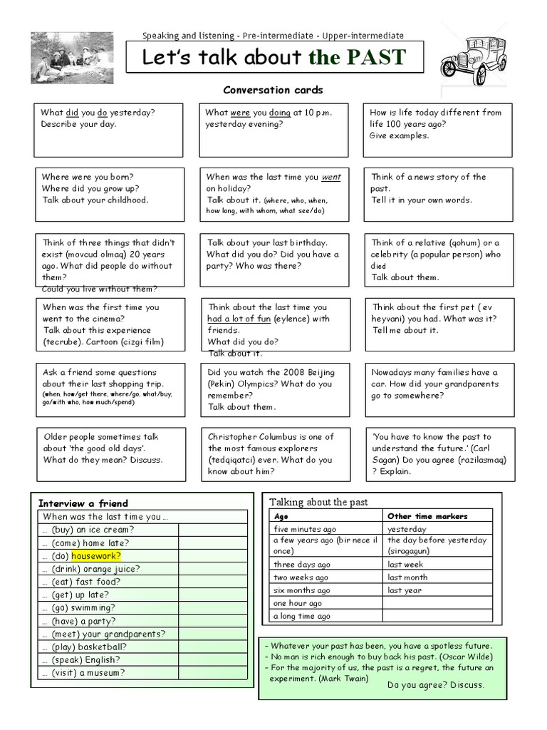 Lets Talk About The Past Fun Activities Games - 4319 | PDF | Language ...