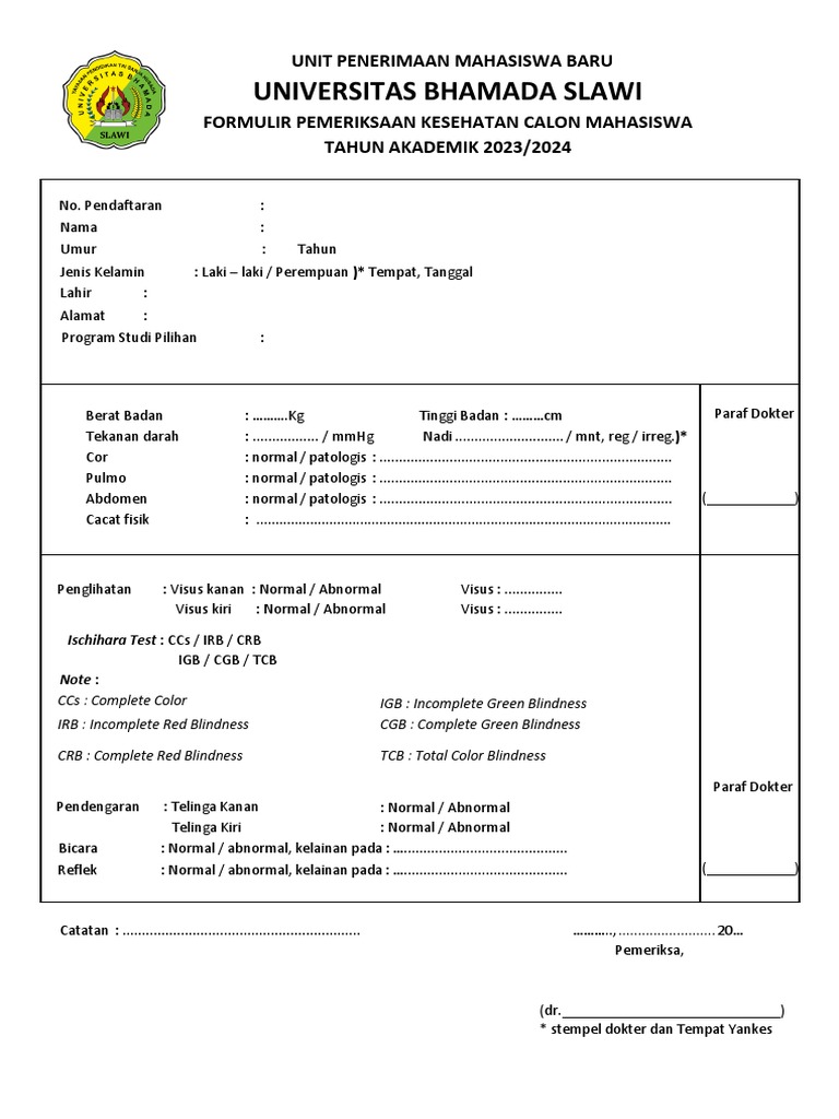 Form Tes Kesehatan Surat Pernyataan | PDF