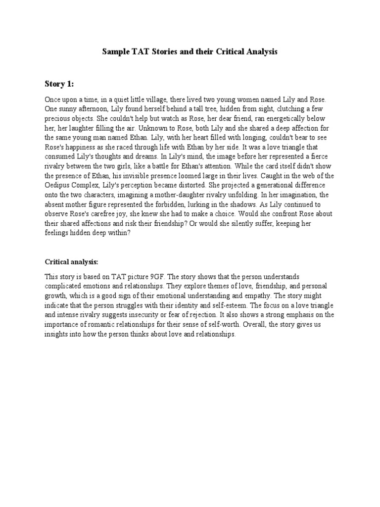 Sample TAT Stories and Their Interpretation | PDF | Grief | Curiosity