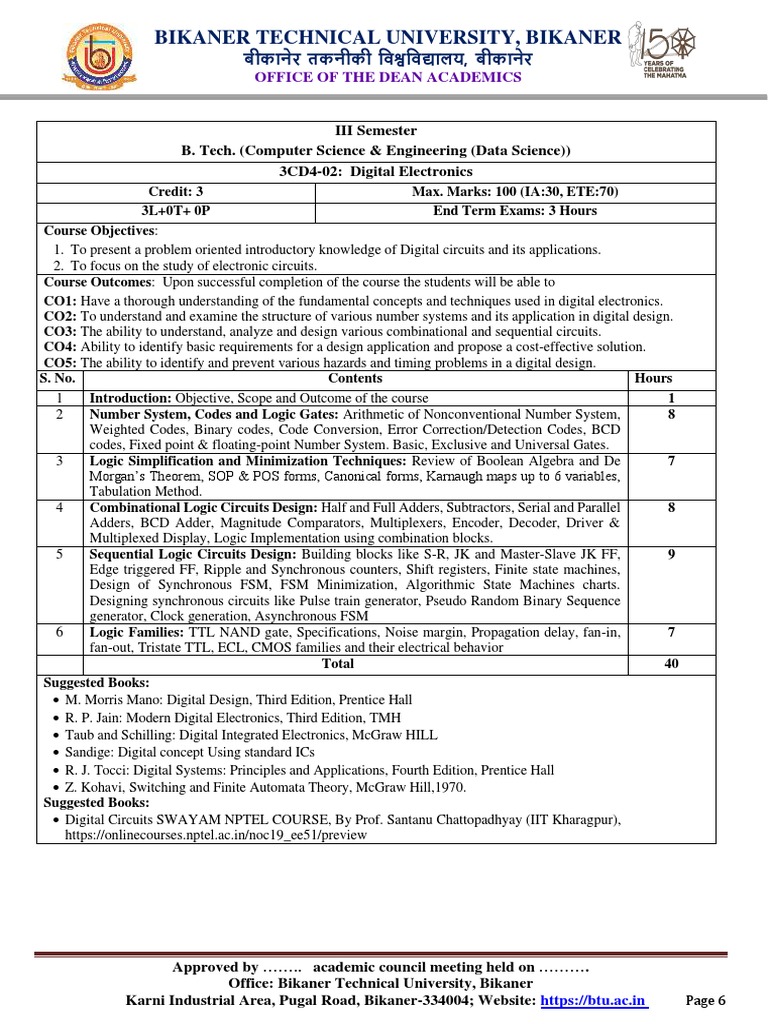 B.Tech Digital Electronics Course | PDF | Digital Electronics | Logic Gate