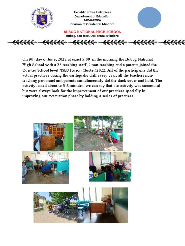 Quarter 2 Earthquake Drill Narrative 2022 | PDF