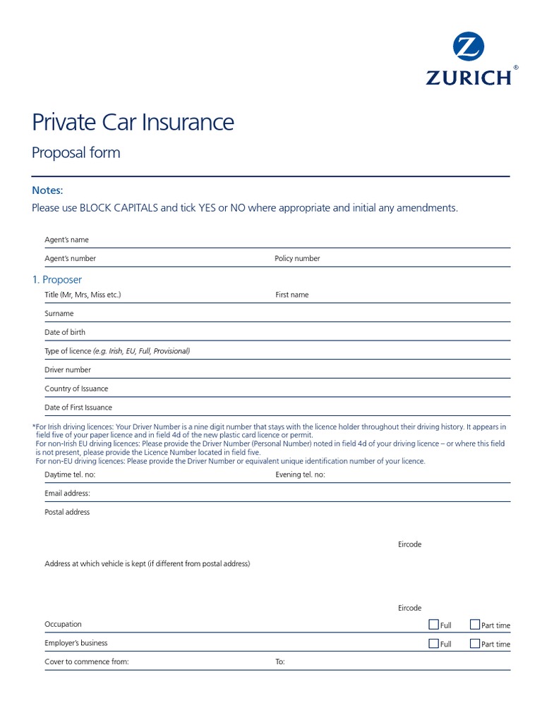 Zurich Private Car Proposal Form | Download Free PDF | Insurance | Privacy