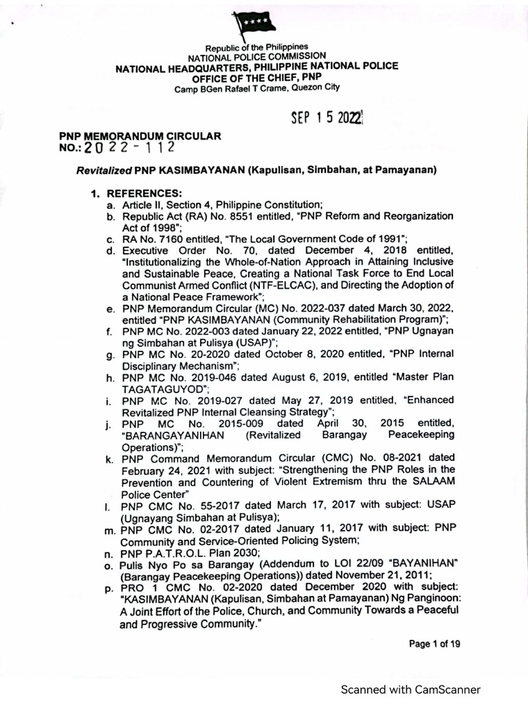 PNP MC 2022 122 Revitalized PNP KASIMBAYANAN | PDF