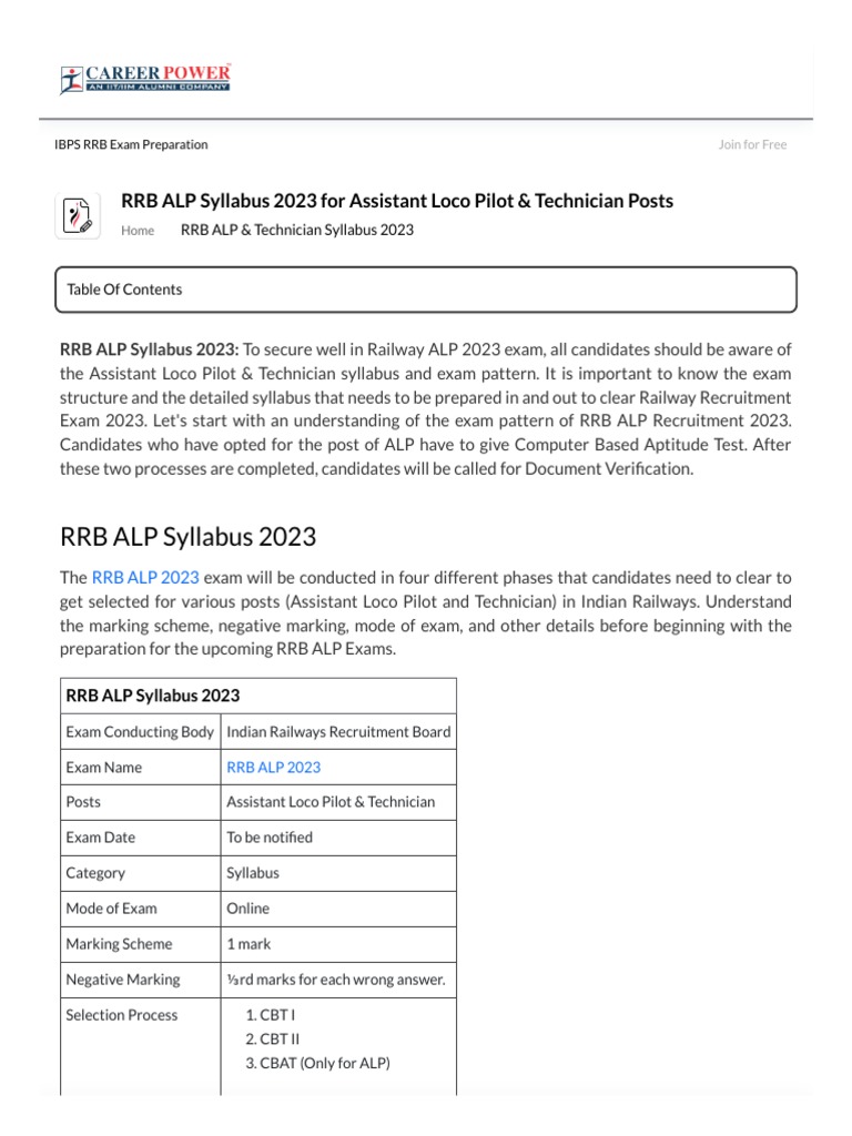 RRB ALP Syllabus 2023 For Assistant Loco Pilot & Technician Posts | PDF ...
