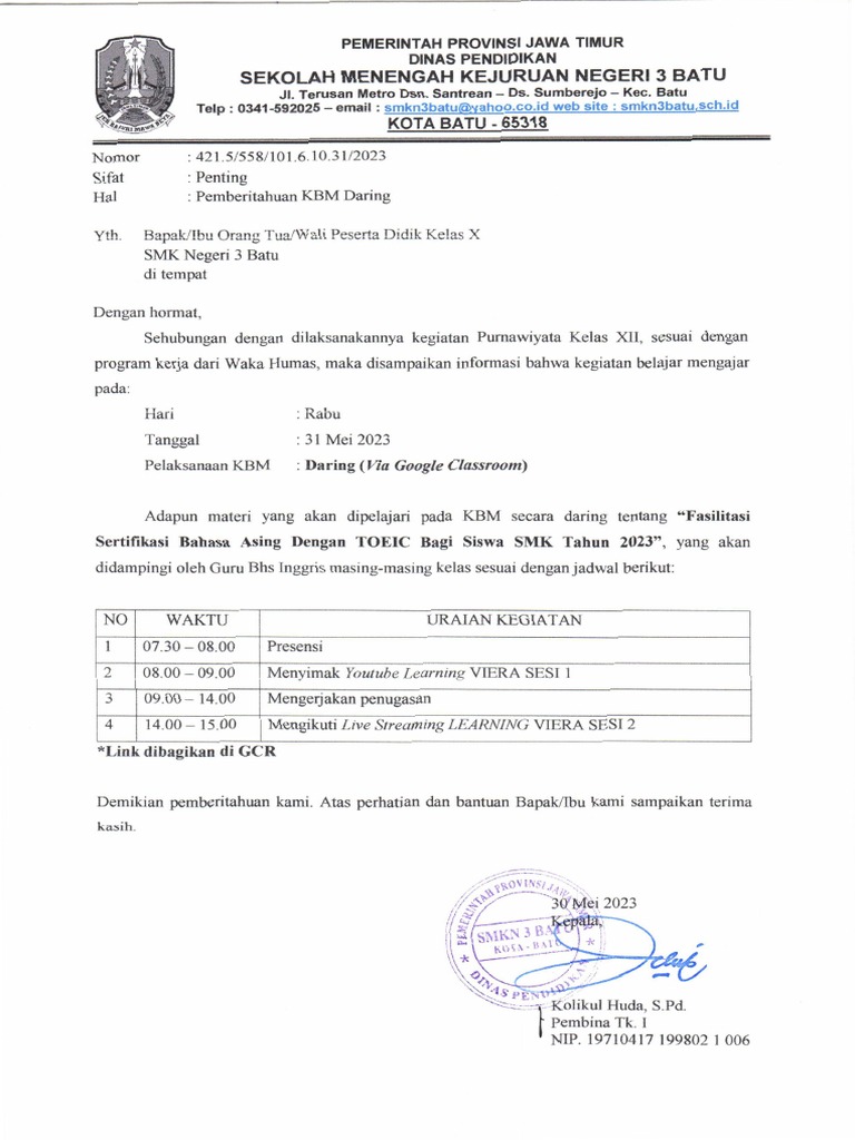 558 Pemberitahuan KBM Daring | PDF