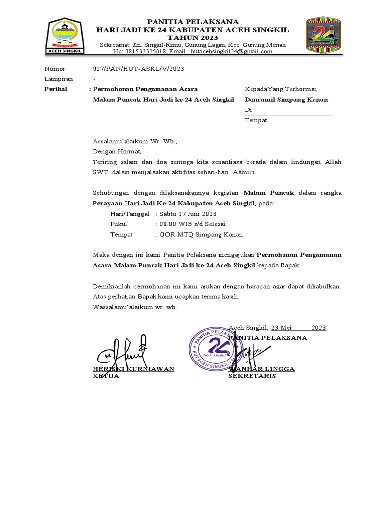 Contoh Permohonan Pengamanan Acara Malam Puncak Ke Danramil Simpang ... Contoh Permohonan Pengamanan Acara Malam Puncak Ke Danramil Simpang ...
