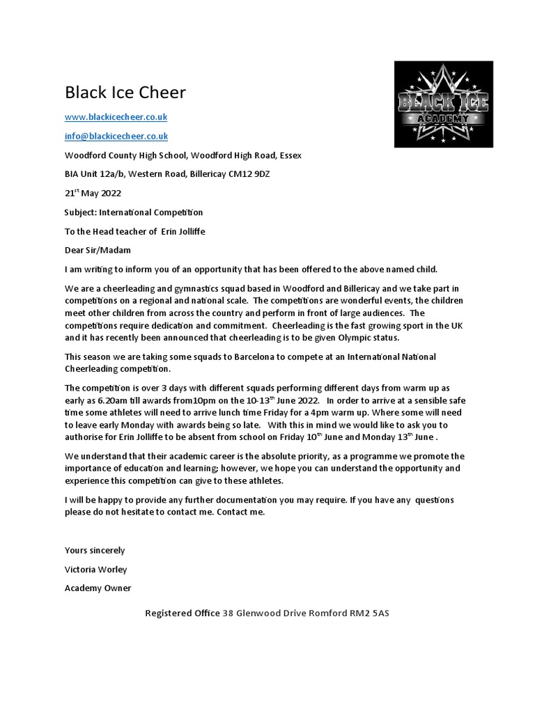 Cheer Letter For Schools | PDF